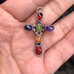 Multi Gemstone Cross Pendant - Gem